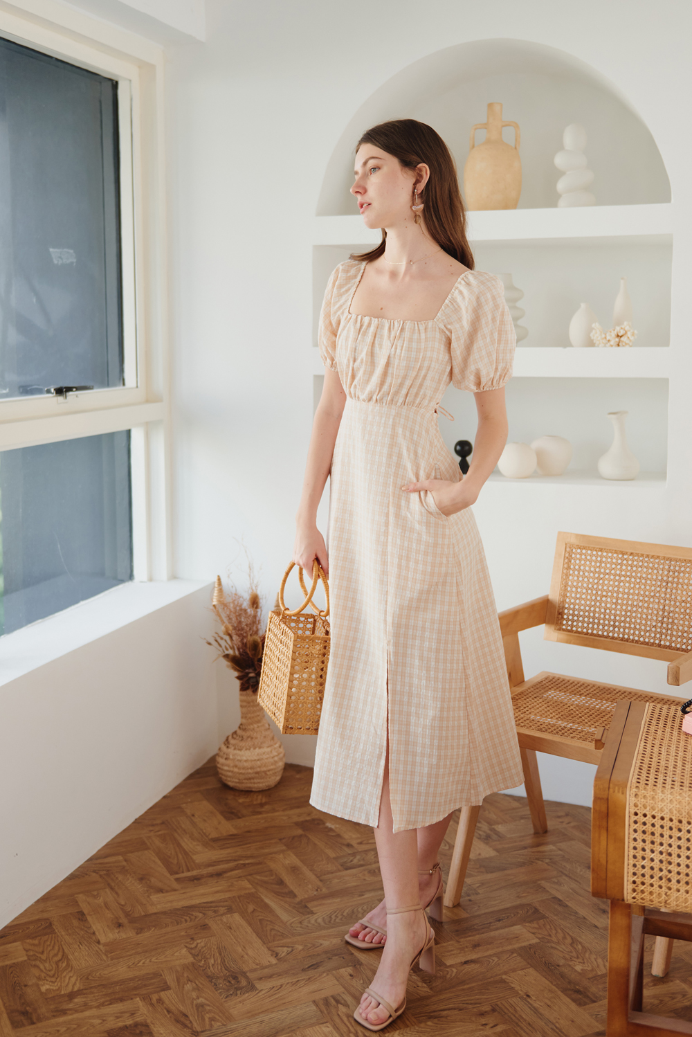 Girl Next Door Dress (Apricot Checks) | The Thread Theory