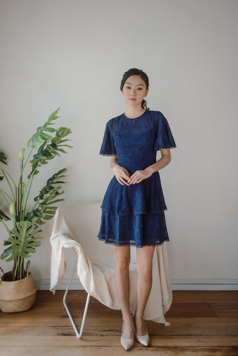 Willow Waltz Embroidered Dress (Navy) | The Thread Theory